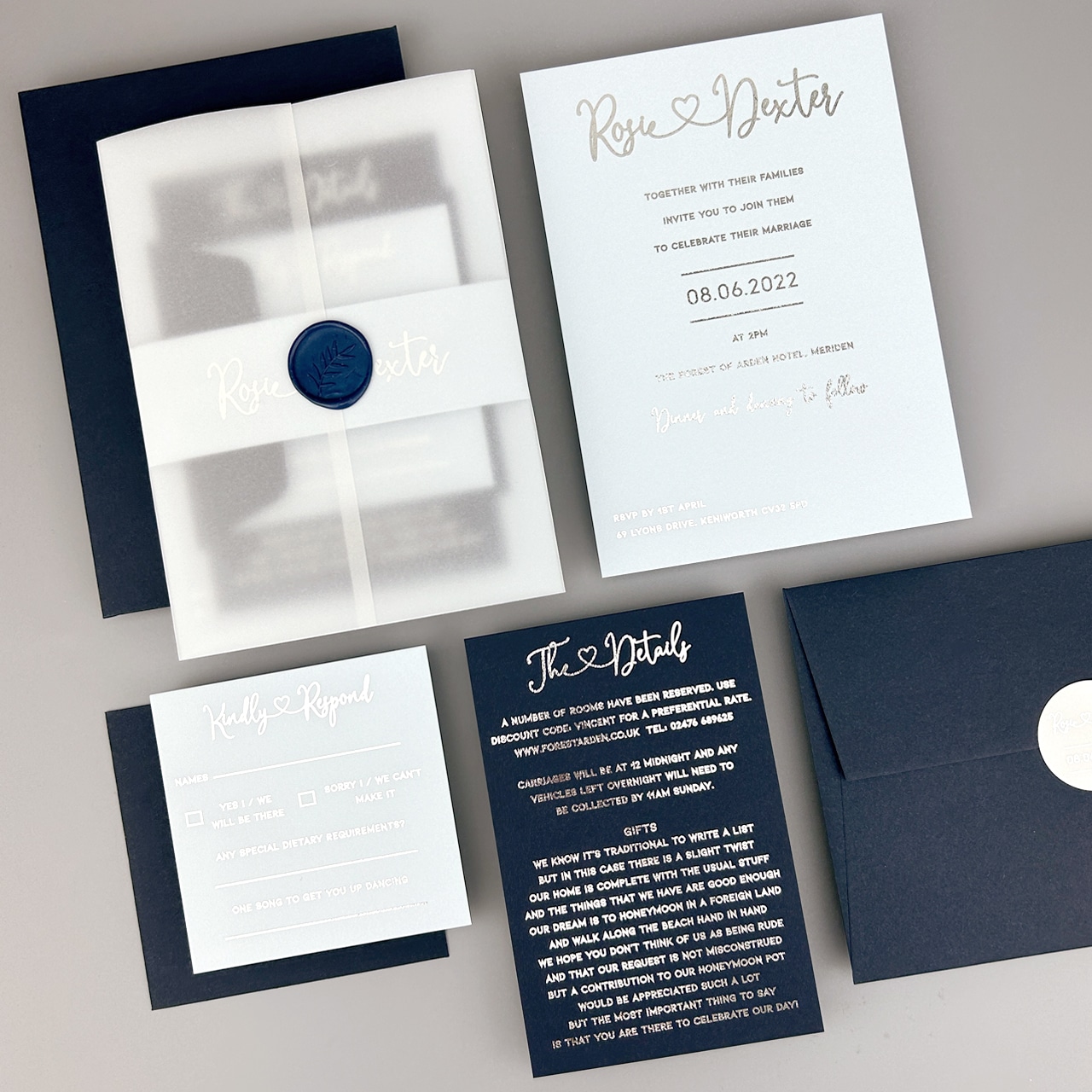 Felicity Parcel Invitation - Blues - Pure Invitation Wedding Invites