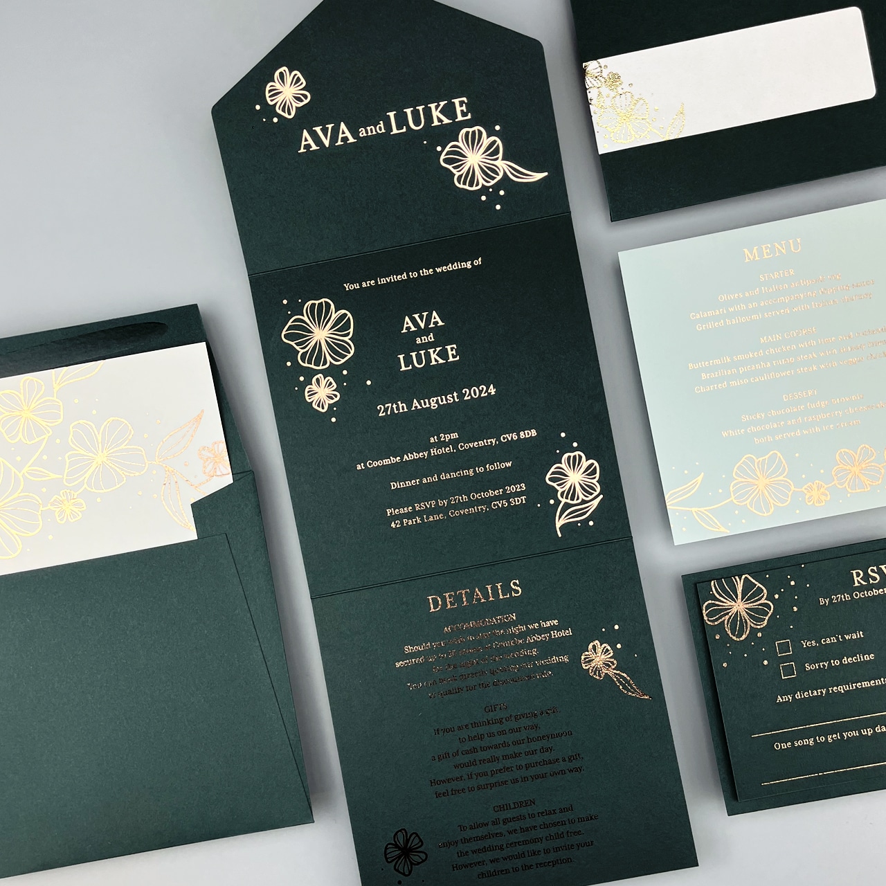 Ava Wrap Wedding Invitation- Greens - Pure Invitation Wedding Invites