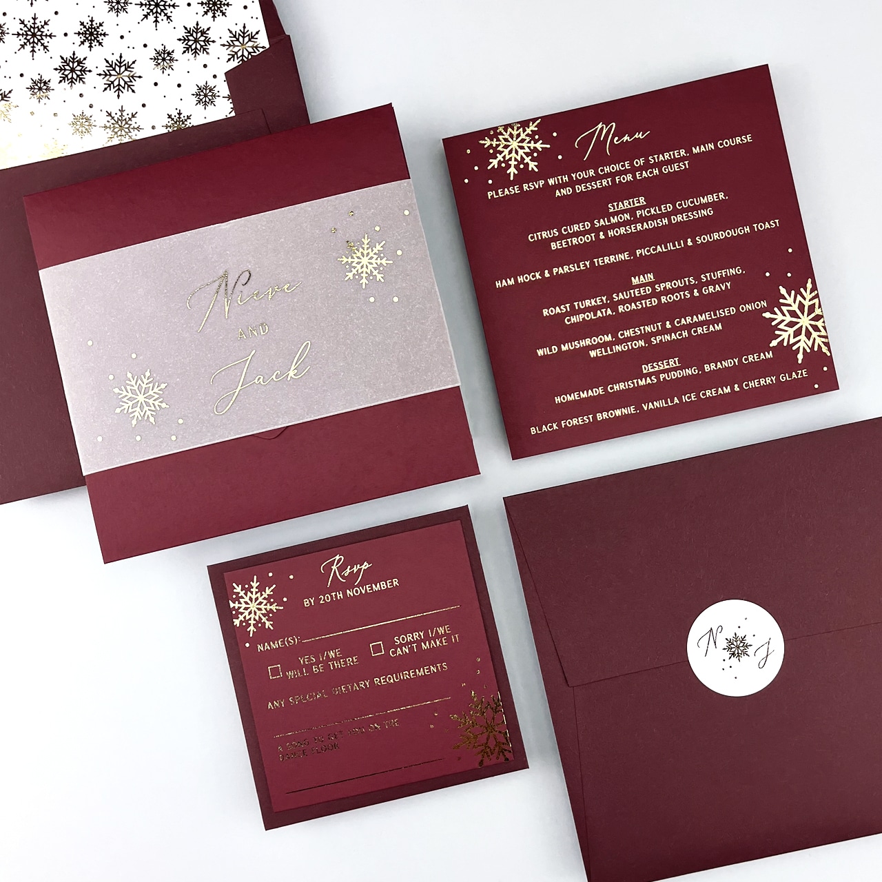 Nieve Wrap Wedding Invitation- Purples / Reds / Golds - Pure Invitation ...