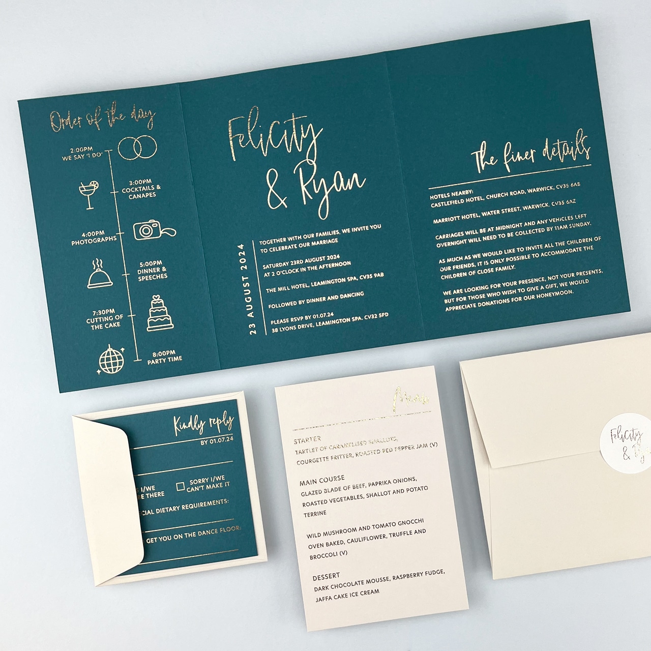 Felicity Gatefold Invitation - Teals / Oranges / Yellows - Pure ...