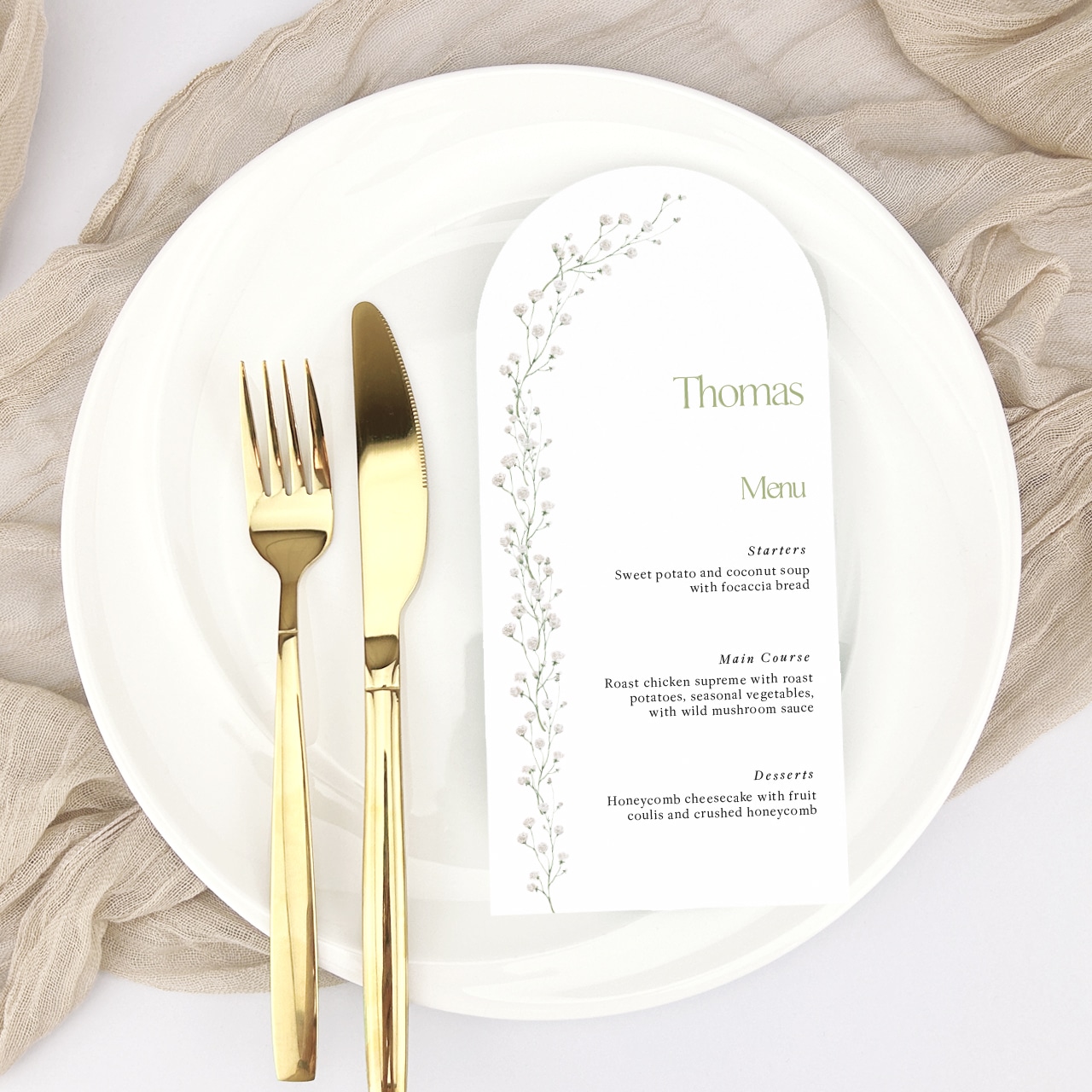 Flora Personalised Guest Menu - Pure Invitation Wedding Invites
