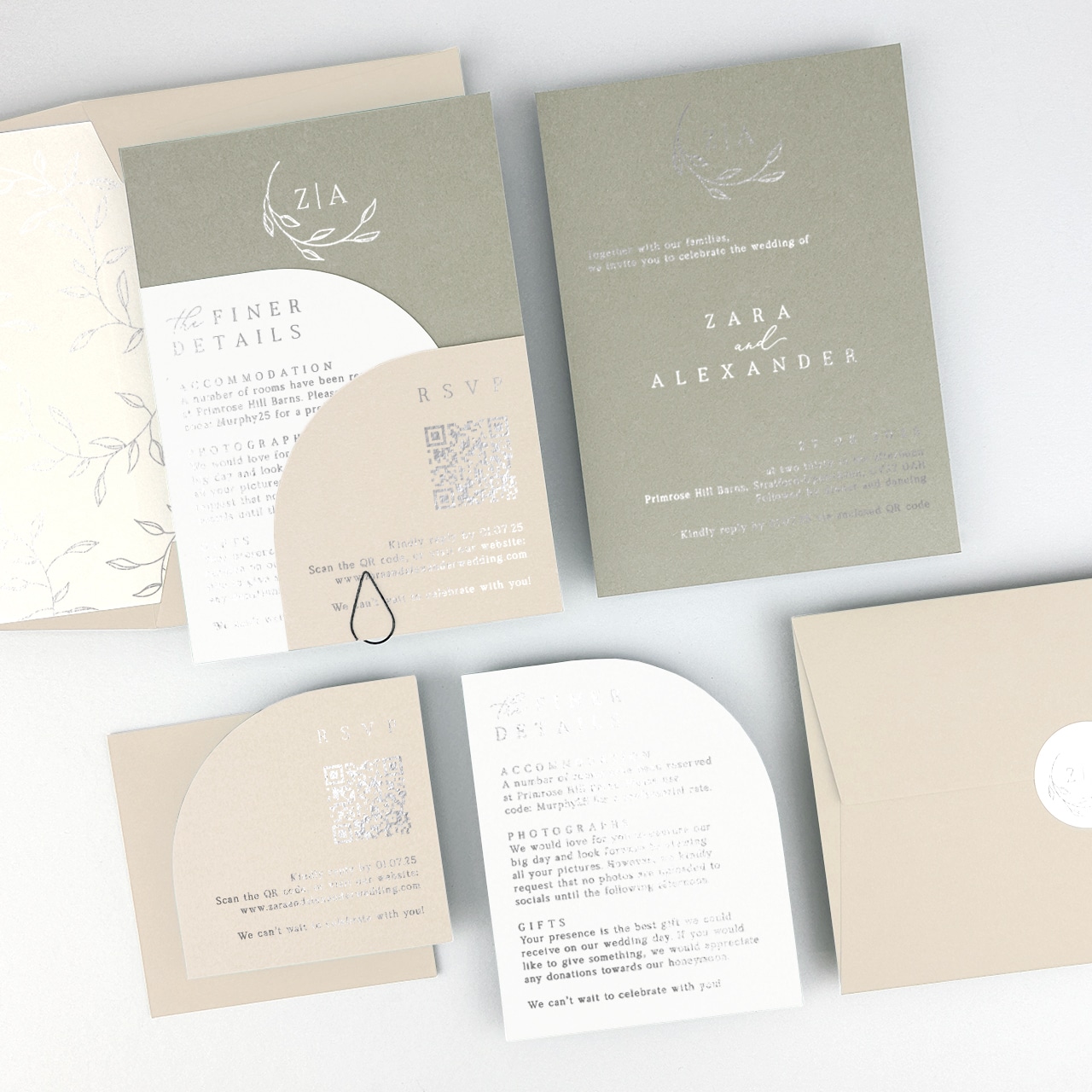 Zara Invitation - Greens - Pure Invitation Wedding Invites