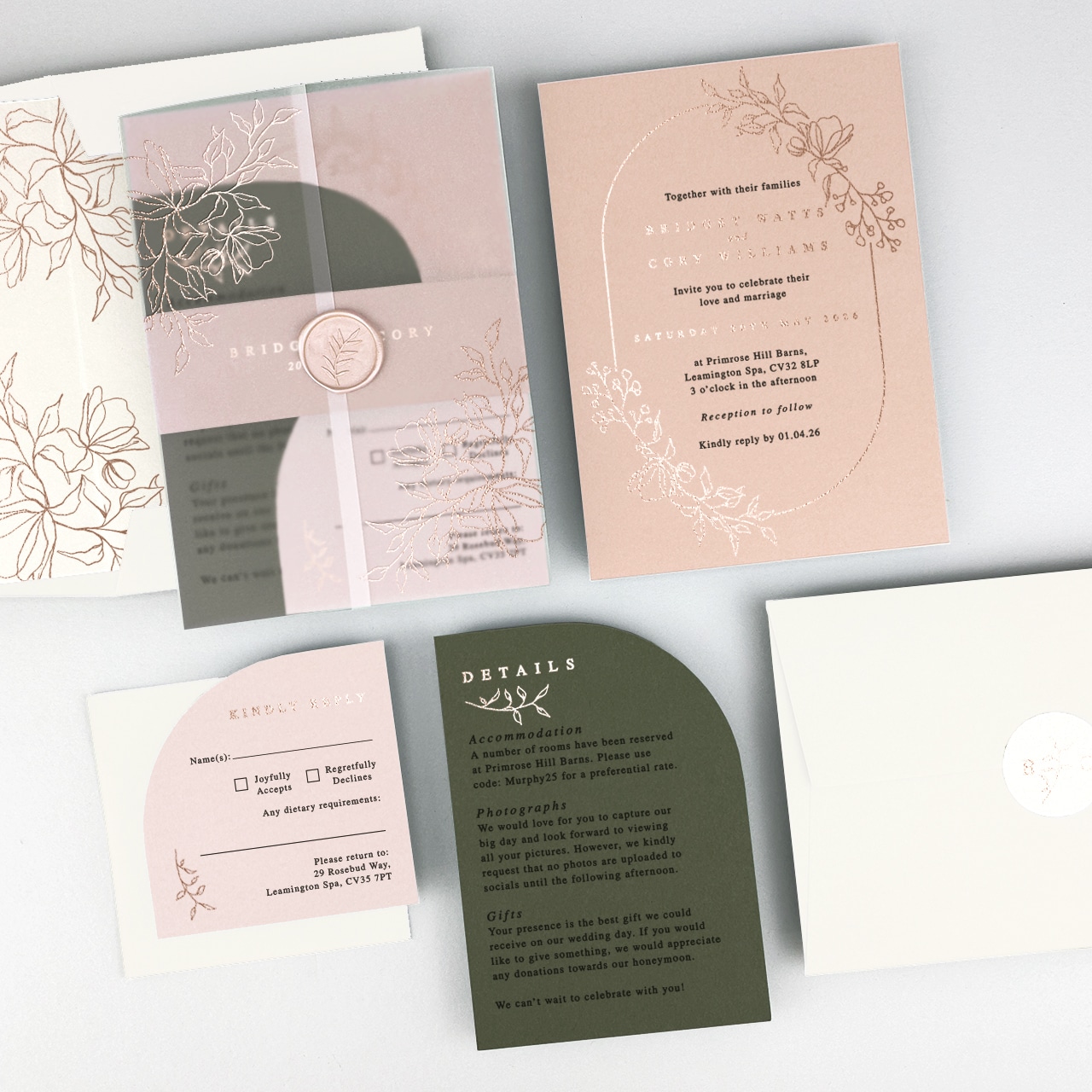 Bridget Invitation - Pinks - Pure Invitation Wedding Invites