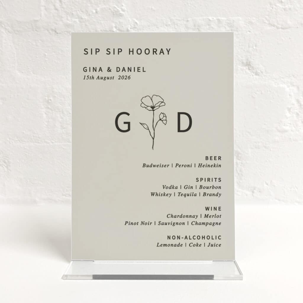 Gina Menu / Bar Sign - Pure Invitation Wedding Invites