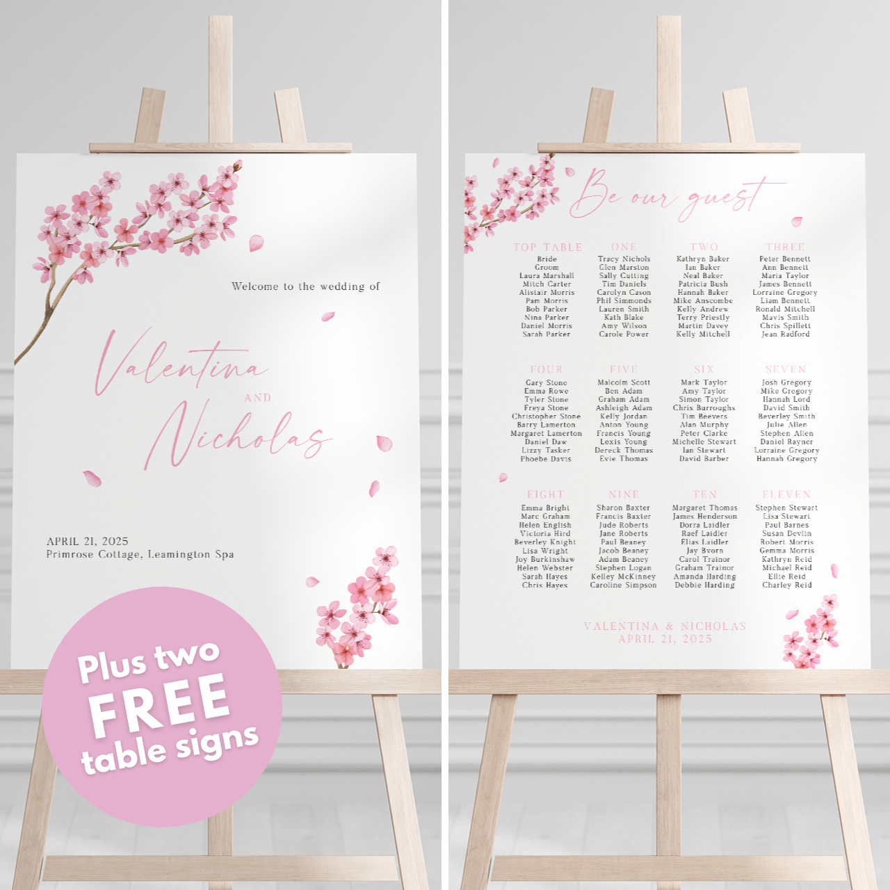 Valentina Pink Bundle - A1 Welcome Sign, Table Plan + 2 FREE Custom ...