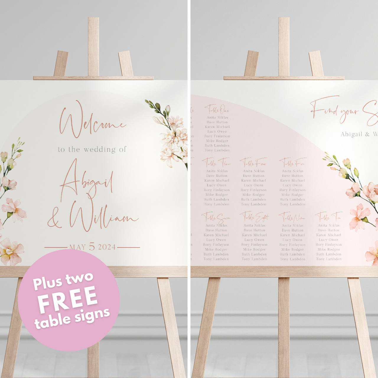 Abigail Bundle including A1 Welcome & Table Plan signs + FREE table ...