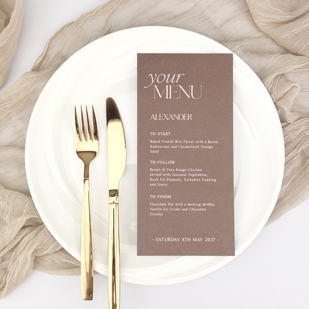 Morgan Personalised Guest Menu - Pure Invitation Wedding Invites